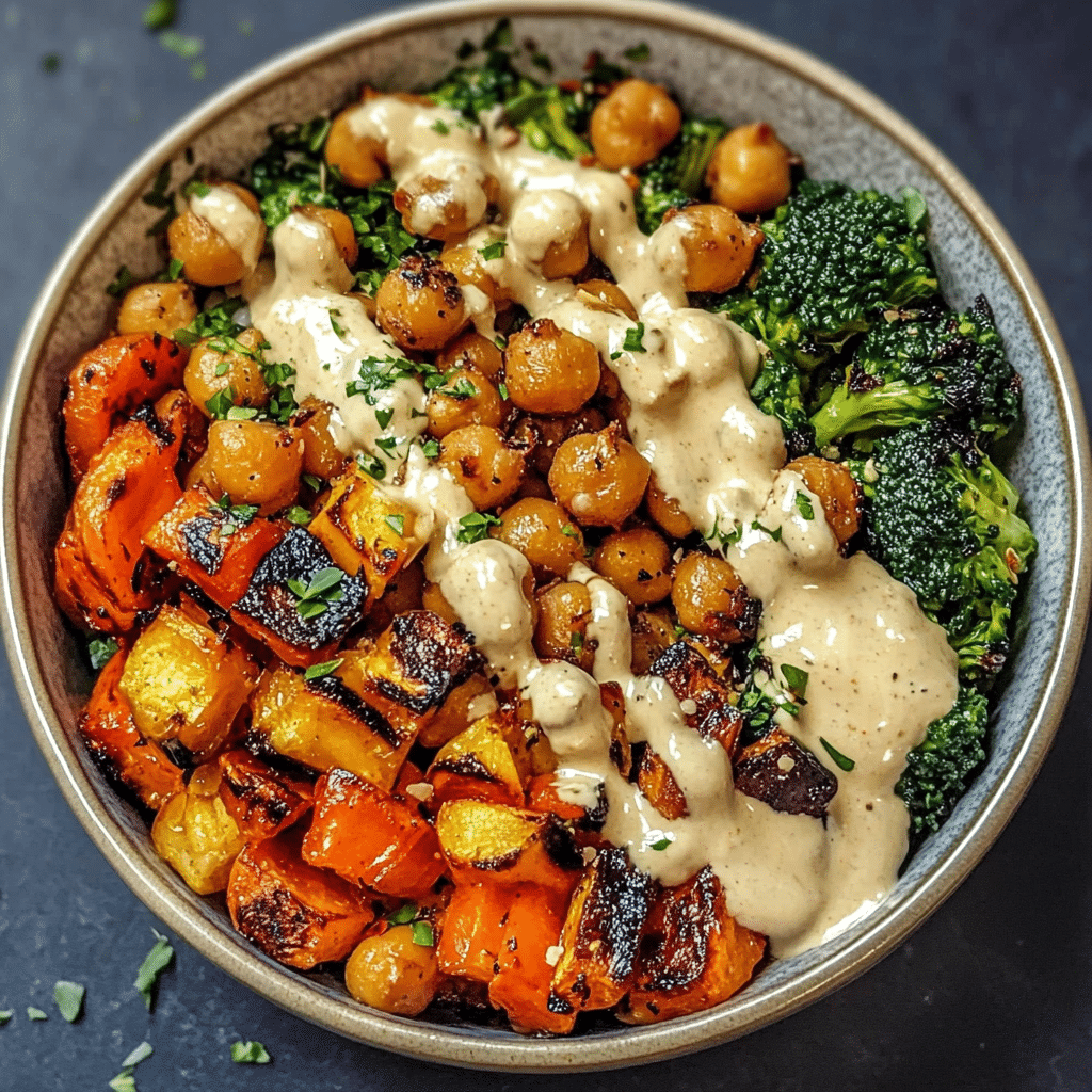 Roasted Vegetable & Chickpea Bowl with Tahini Dressing - Zero Waste Eats